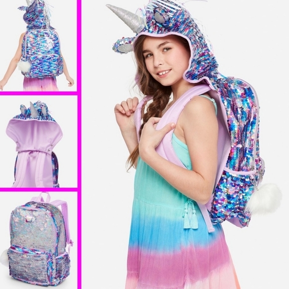 Justice | Accessories | New Justice Hooded Flip Sequin Unicorn Backpack ...